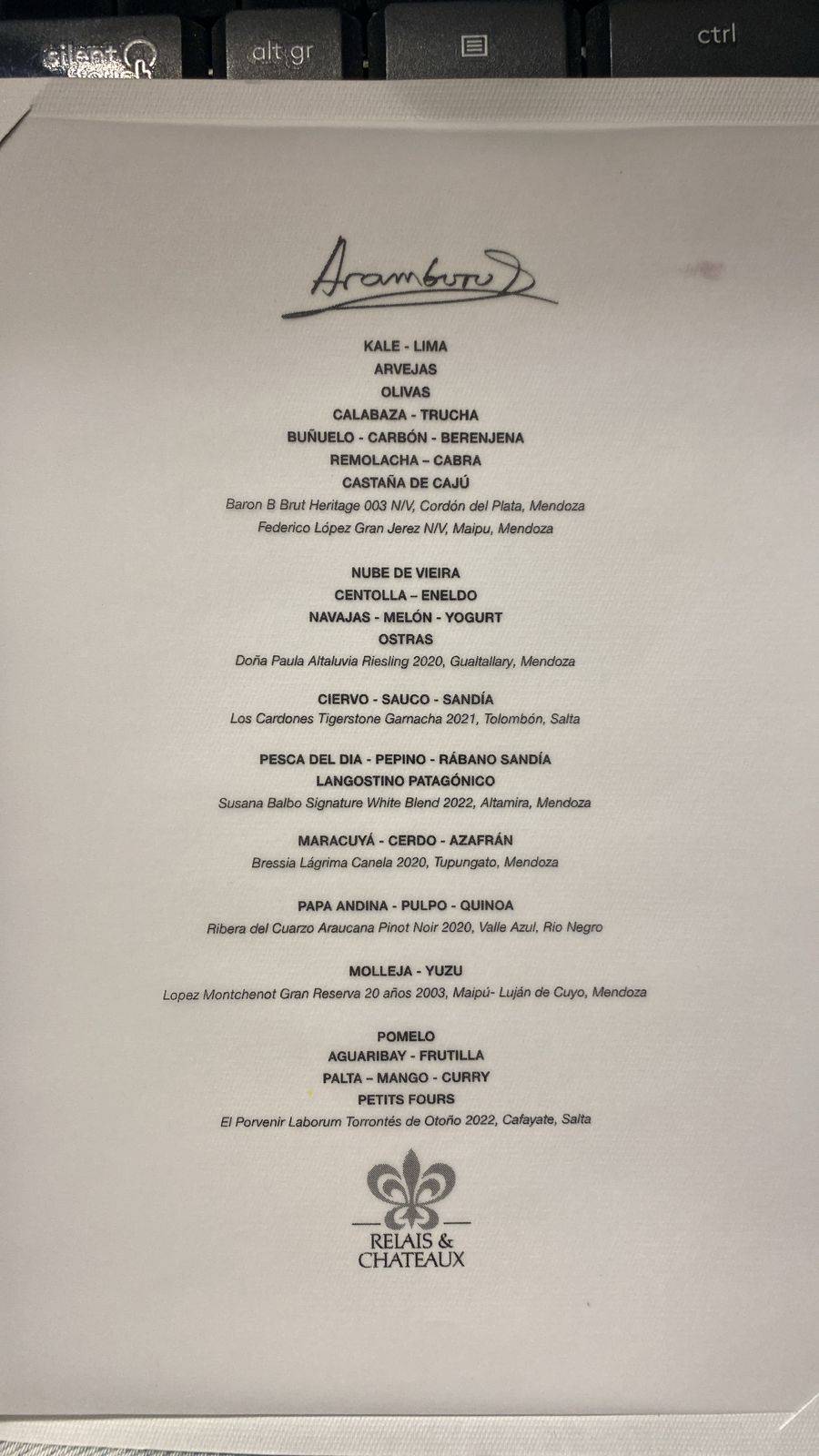 Carta de parrilla Aramburu Relais & Châteaux, Buenos Aires, Vicente ...