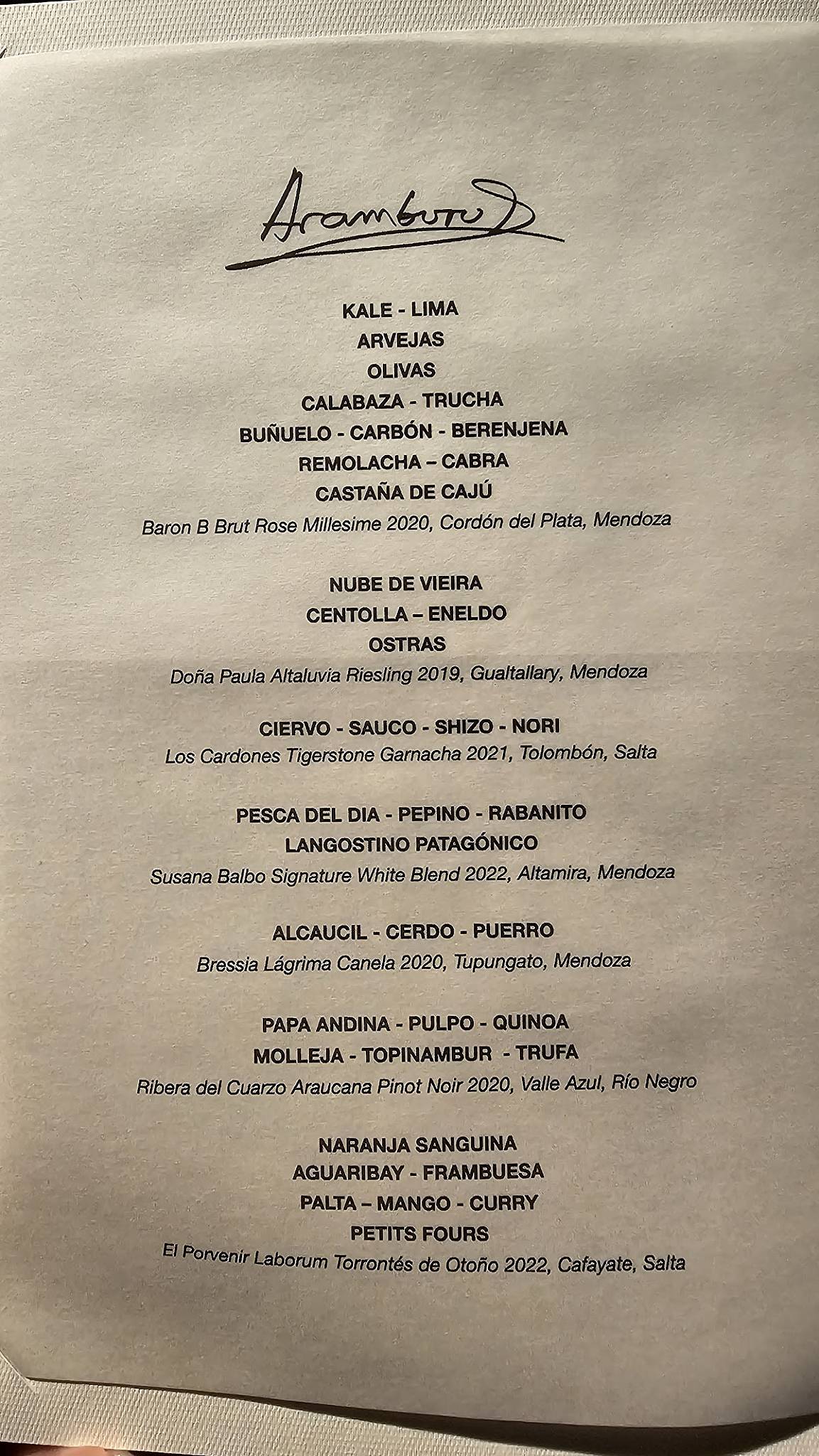 Carta de parrilla Aramburu Relais & Châteaux, Buenos Aires, Vicente ...