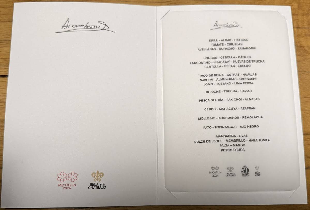 Carta de parrilla Aramburu Relais & Châteaux, Buenos Aires, Vicente ...