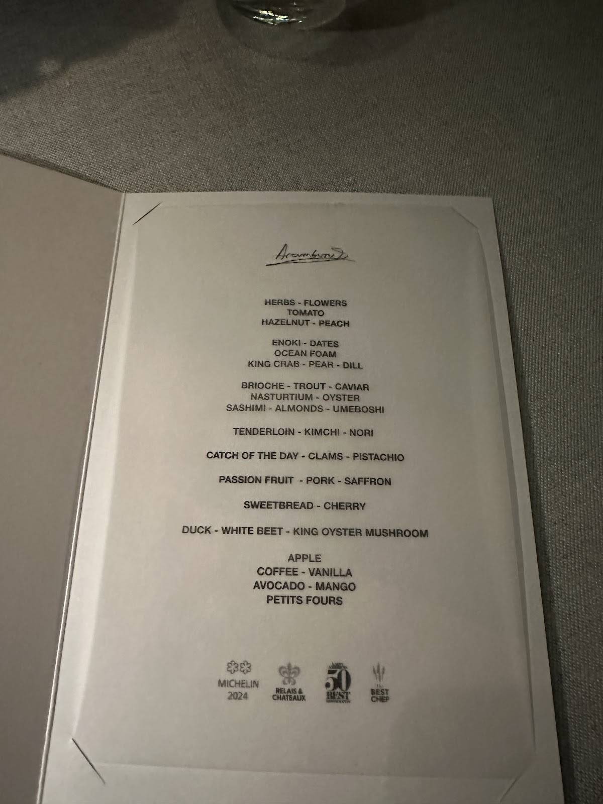 Carta de parrilla Aramburu Relais & Châteaux, Buenos Aires, Vicente ...