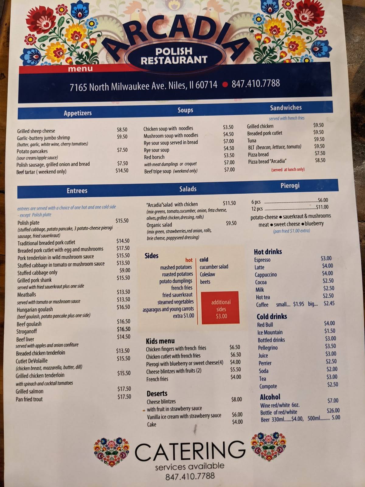 Menu at Arcadia Polish Restaurant, Niles, N Milwaukee Ave