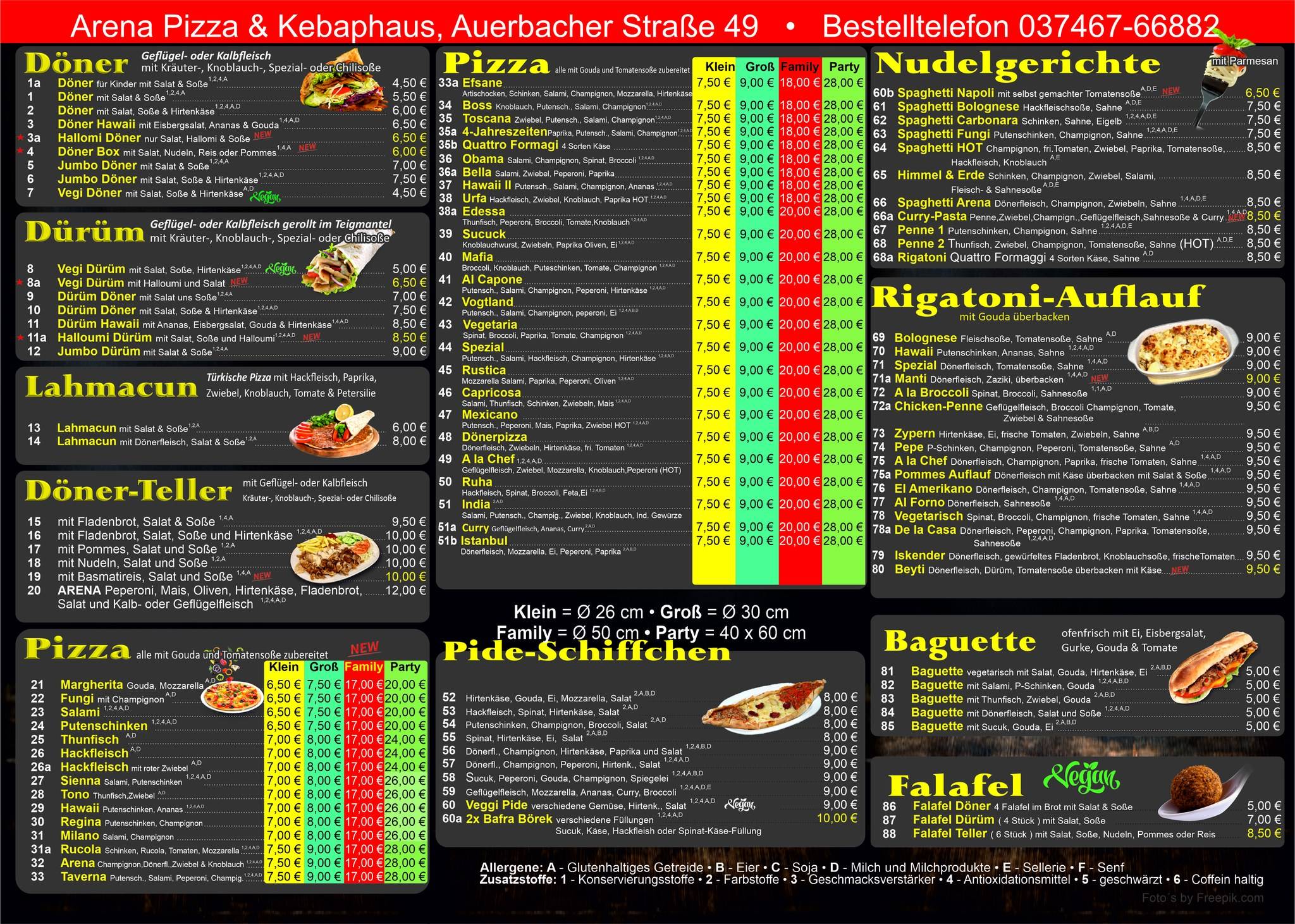 Speisekarte von Arena - Pizza & Döner Haus, Klingenthal