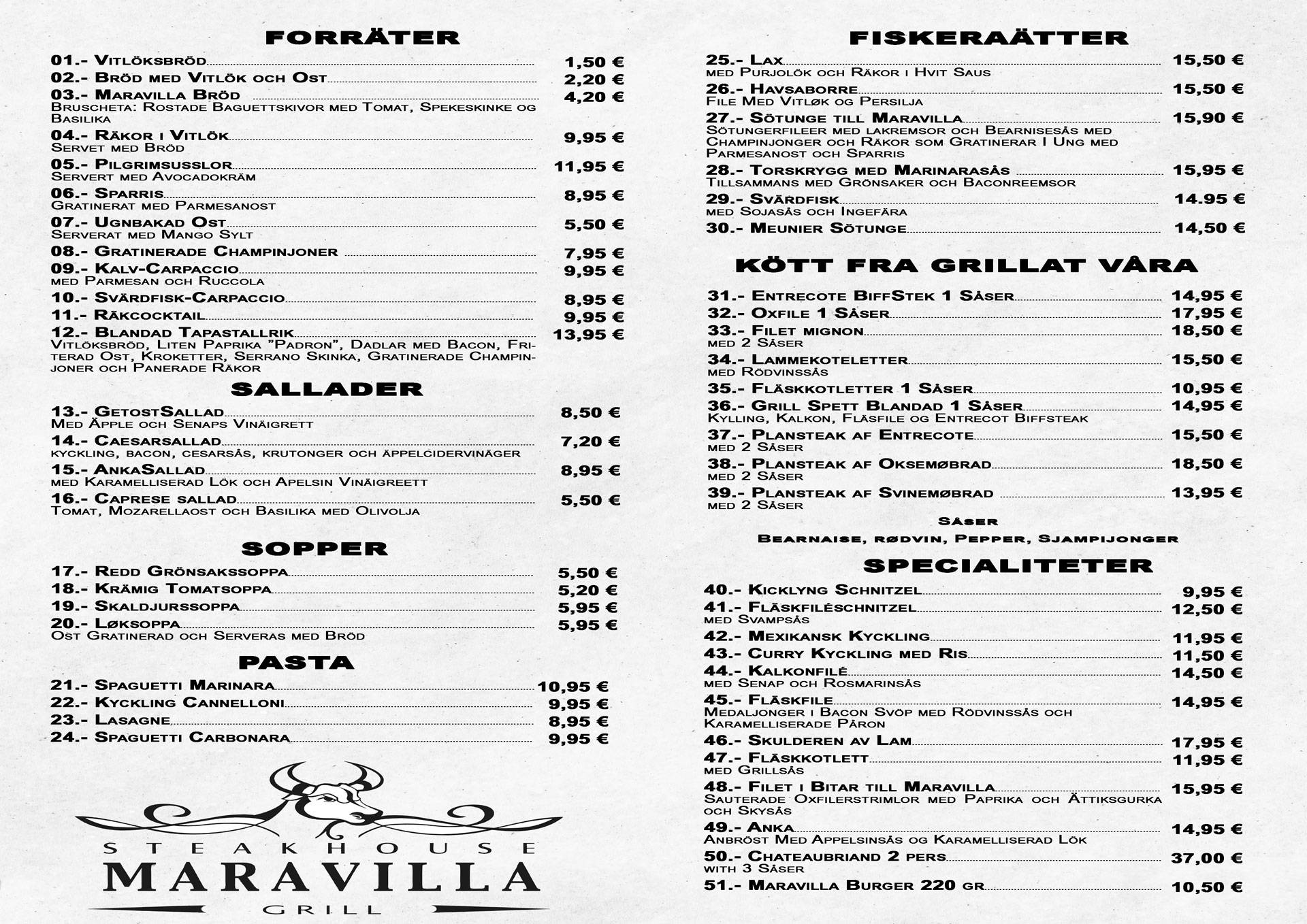 Menu at Restaurante Maravilla, Patalavaca