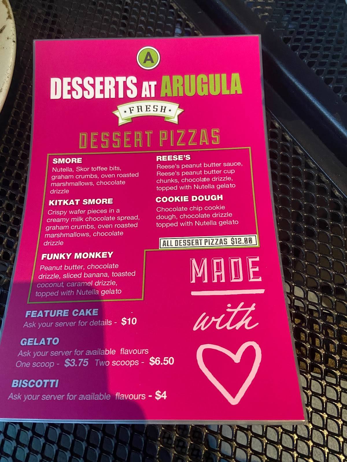 Menu at Arugula restaurant, North Bay