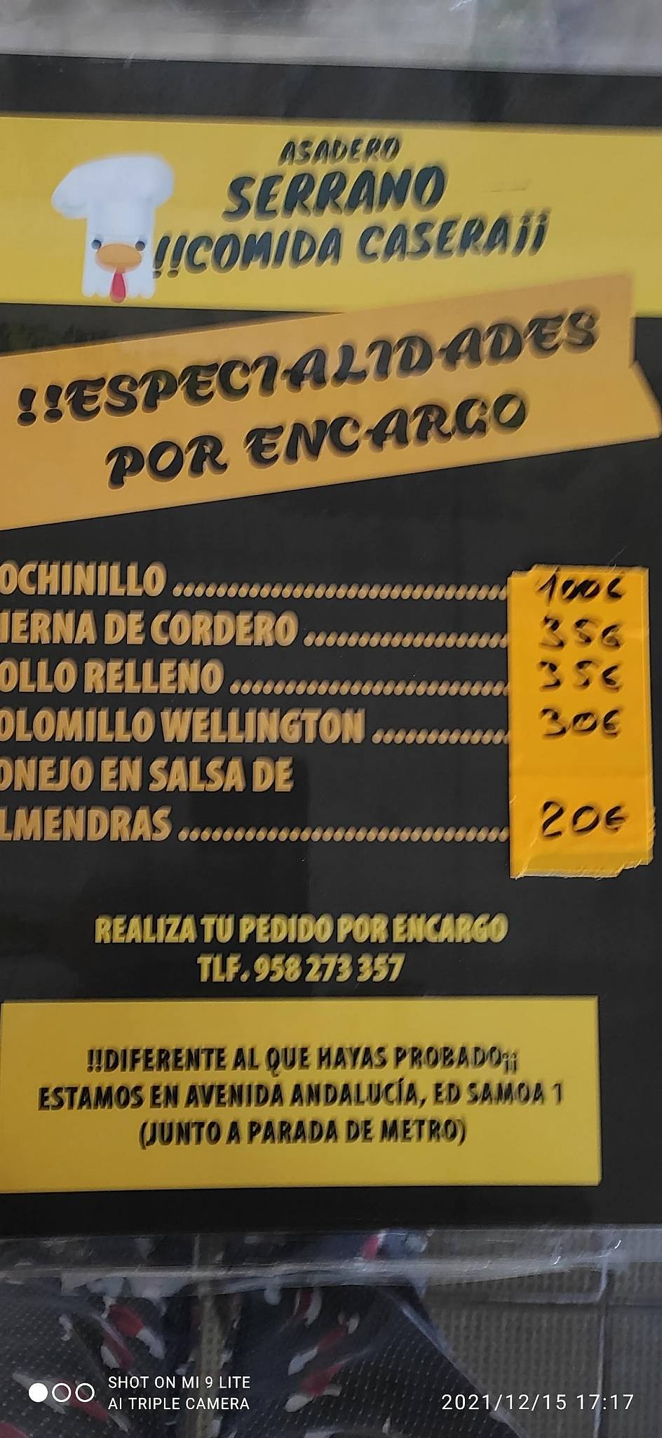 Carta del restaurante Asadero serrano, Granada