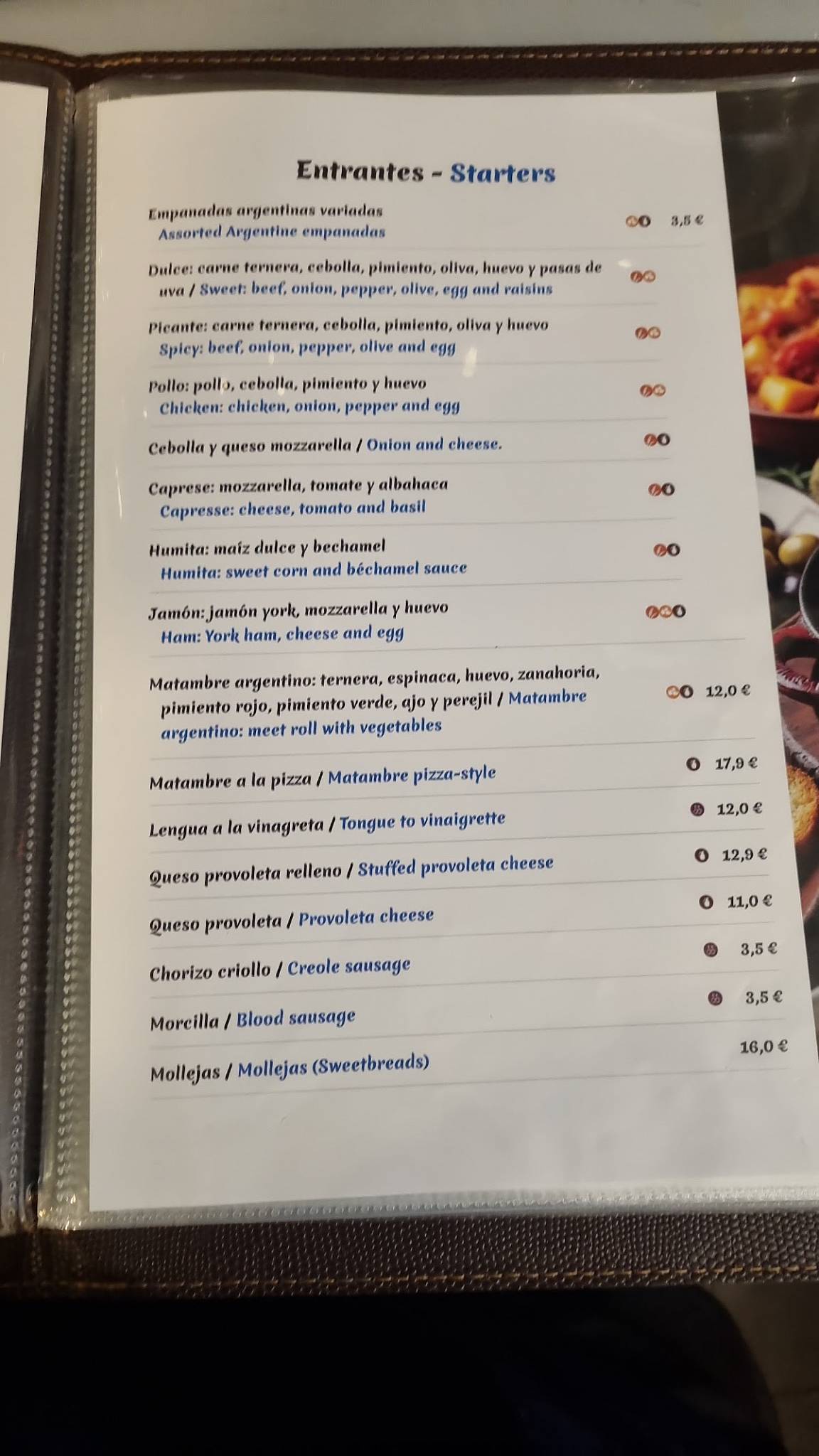 Carta del restaurante Asador los Mancini’s, Guardamar del Segura