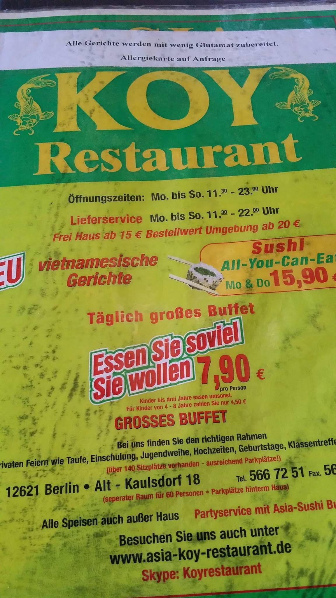 Speisekarte von Asia Koy Restaurant, Berlin