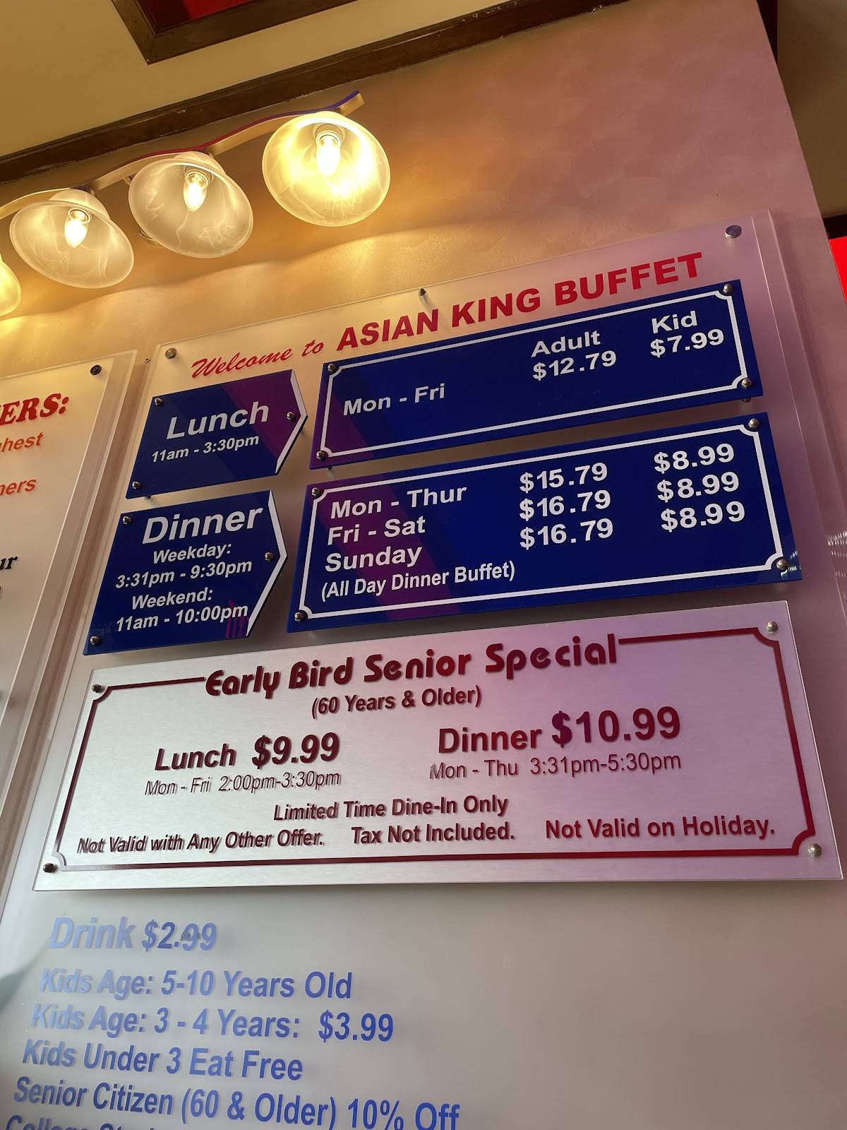 Menu at Asian King Buffet restaurant, Waxahachie