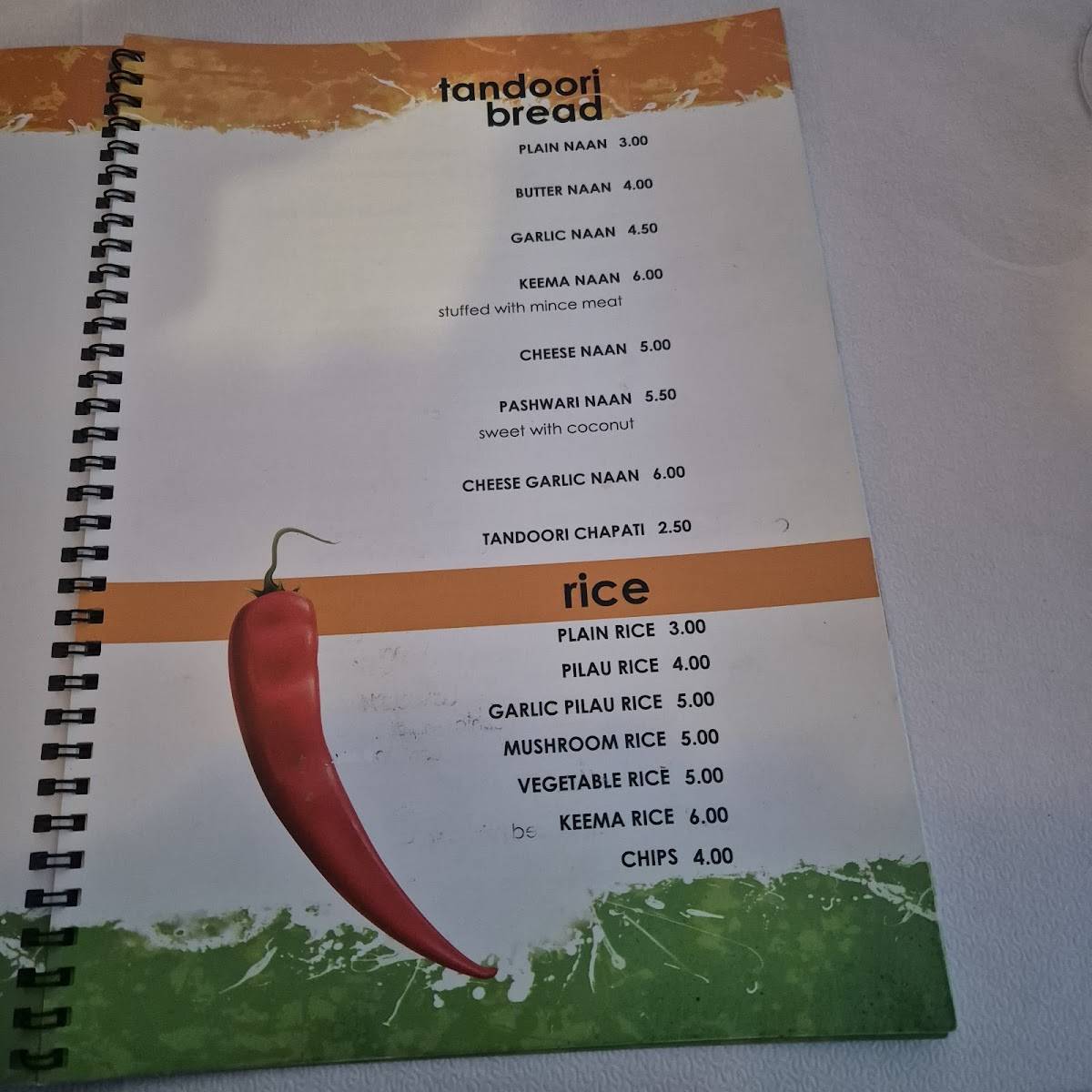 Menu at Asian Palace, Kardámaina
