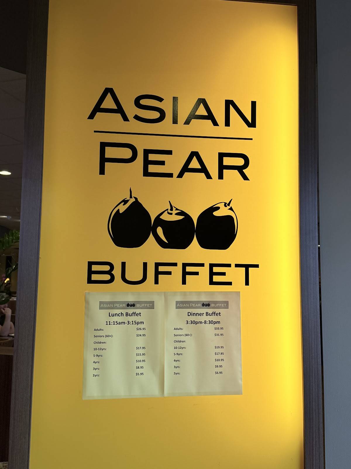 Menu at Asian Pear Buffet restaurant, Kelowna, Harvey Ave