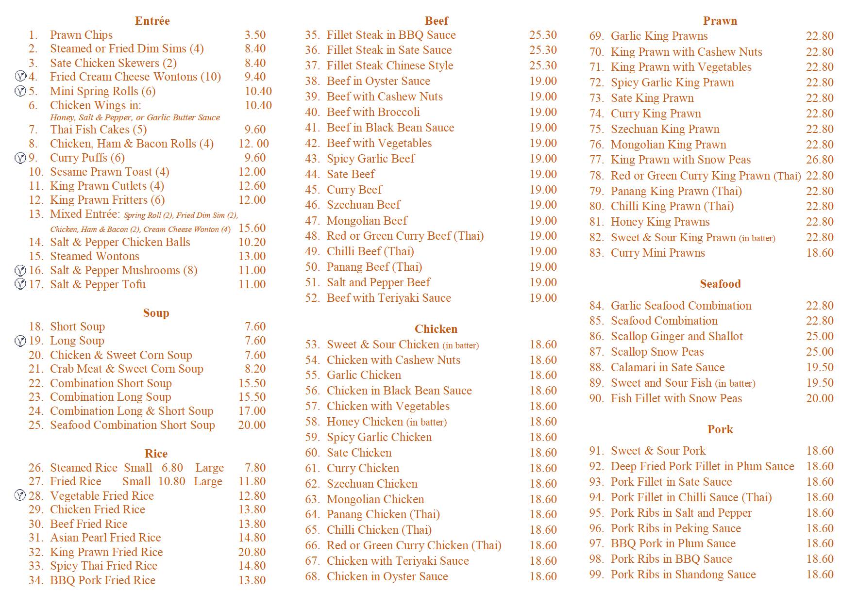 Menu at Asian Pearl Chinese Restaurant, Glenmore Park