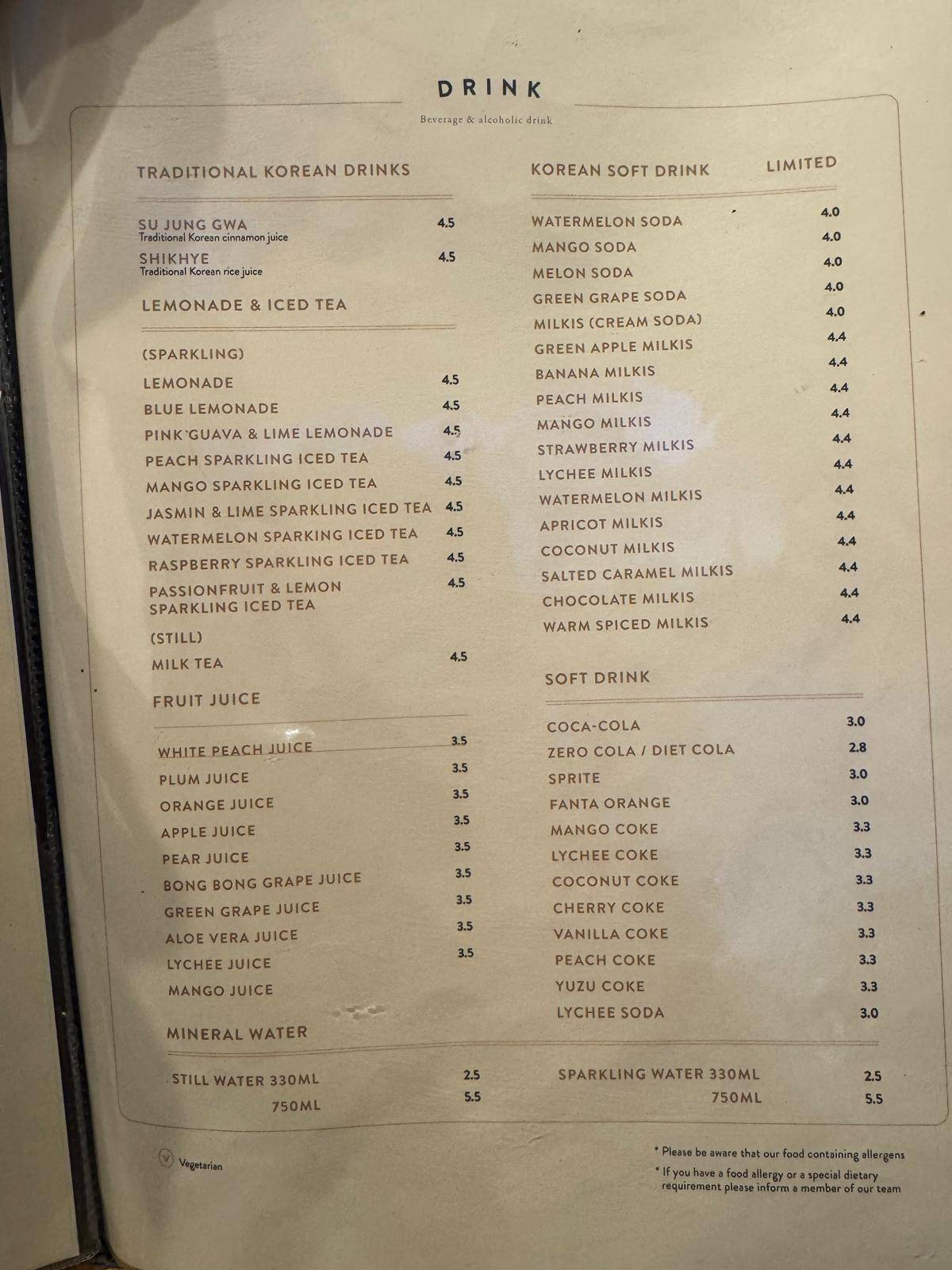 Menu at Assa restaurant, London, 23 Romilly St