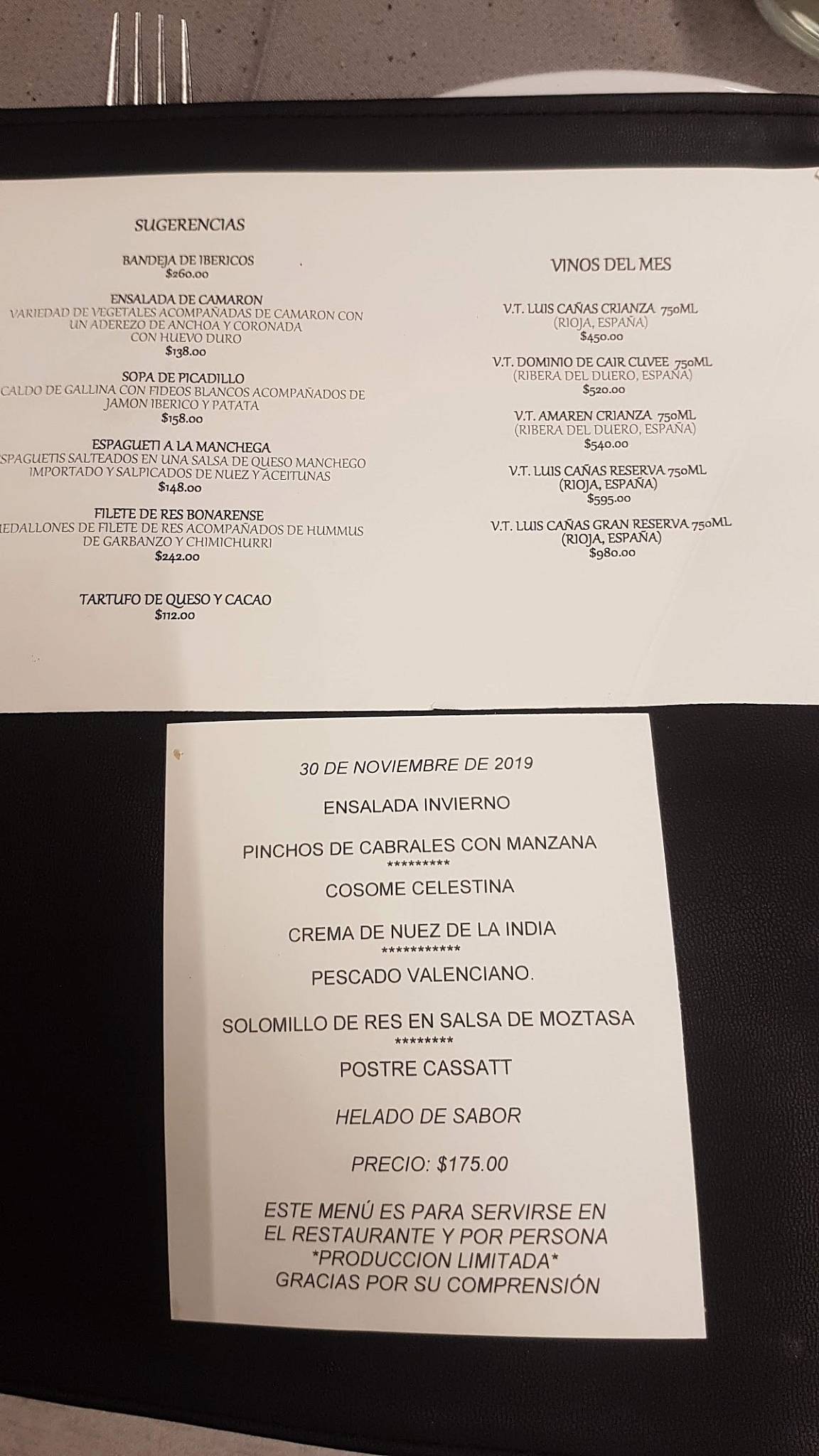 Carta del restaurante Asturiano del Polanco, Ciudad del México, Calle ...