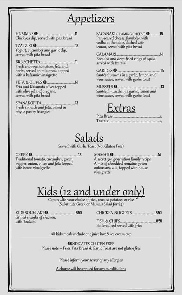 Menu at Athens Greek Restaurant, Drumheller, 71 Bridge St