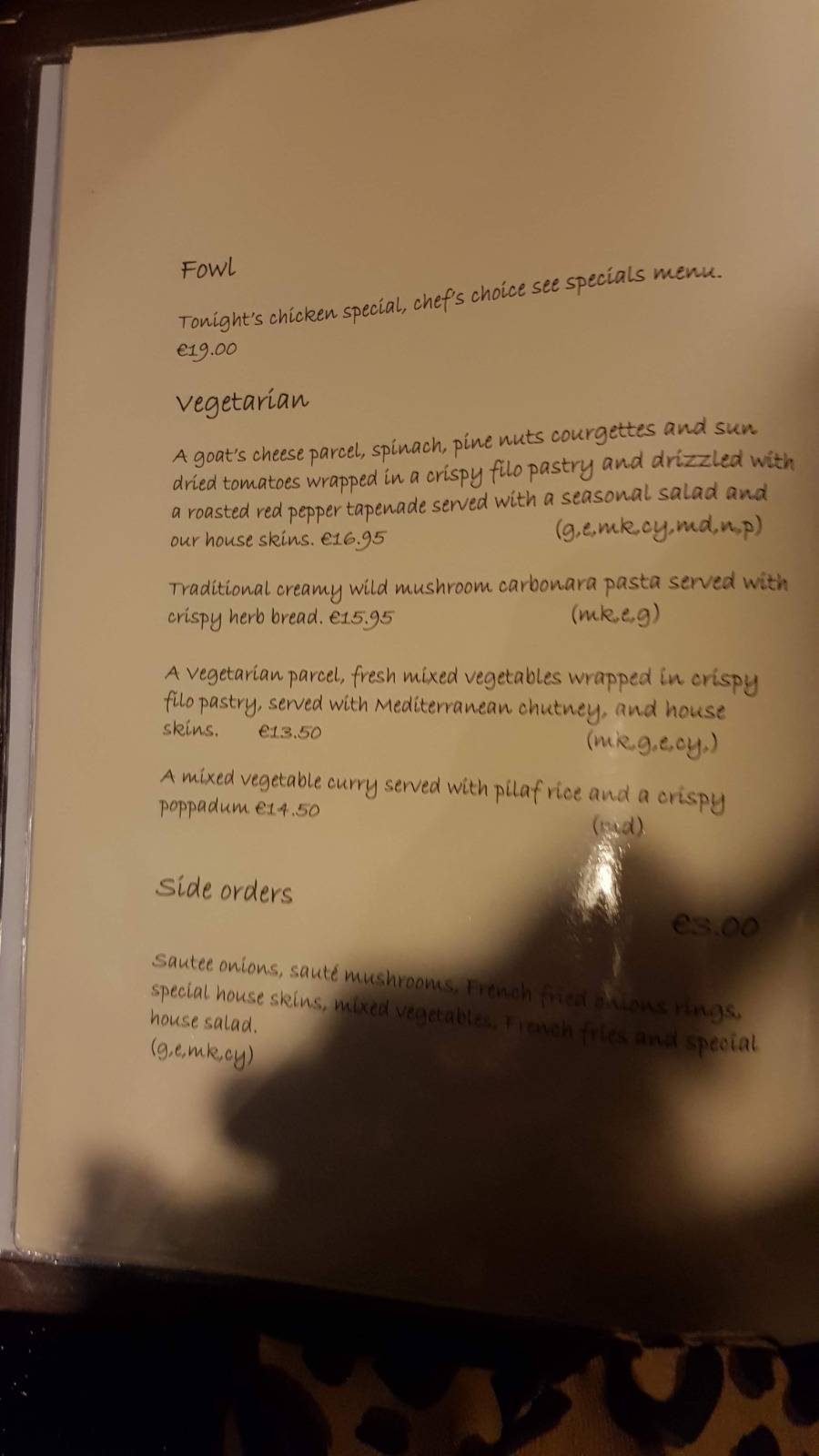 Menu at Grogan's pub & bar, Athlone, Glasson