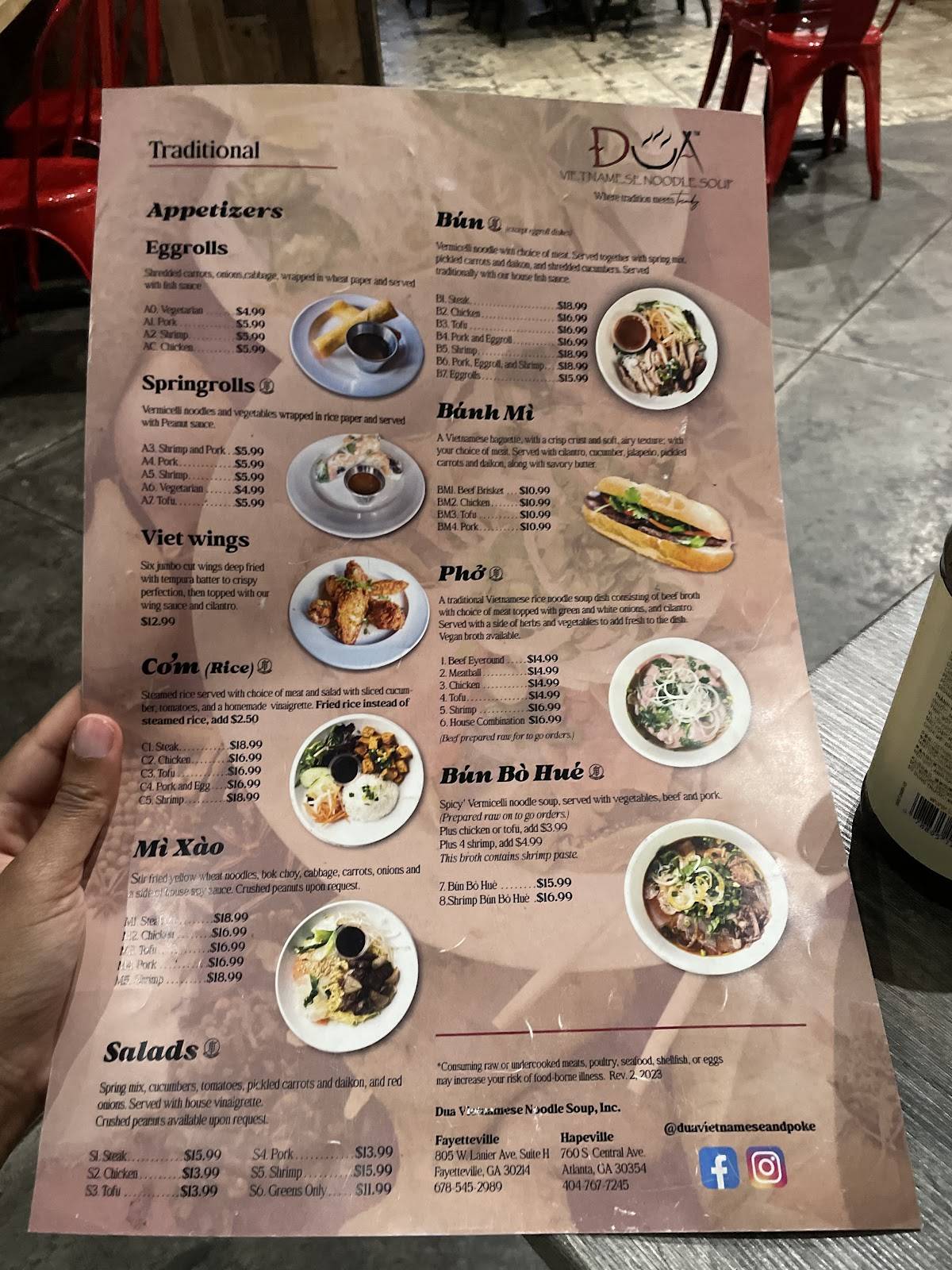 Menu at Dua Hapeville restaurant, Atlanta, 760 S Central Ave