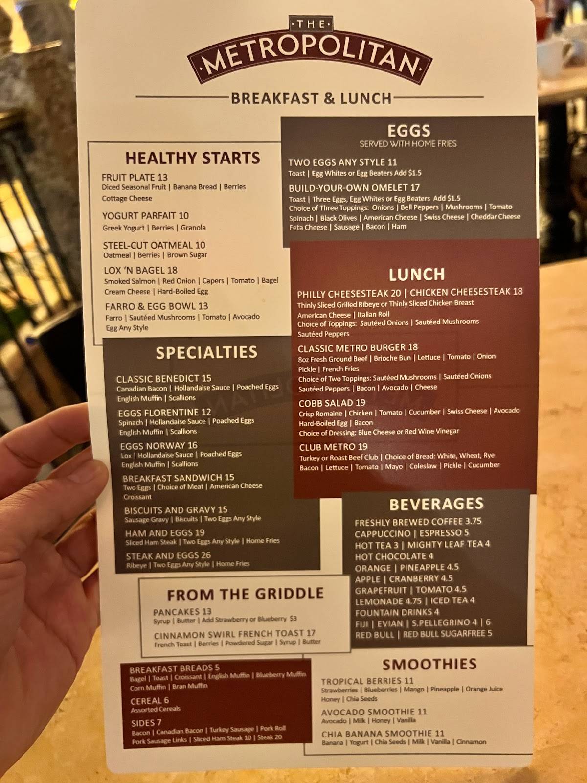 Menu at The Metropolitan restaurant, Atlantic City, Borgata Hotel