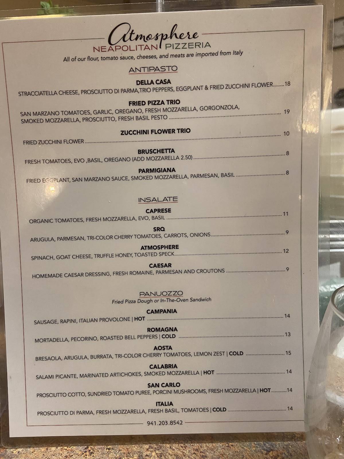 Menu at Atmosphere restaurant, Sarasota, 935 N Beneva Rd unit 409