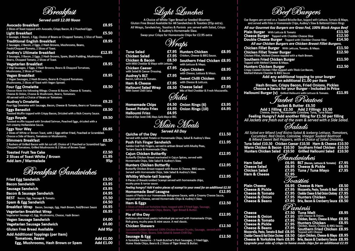 Menu at Audreys Coffee House & Deli, Barnsley