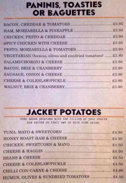 Menu at Auld Jock's Pie Shoppe restaurant, Edinburgh