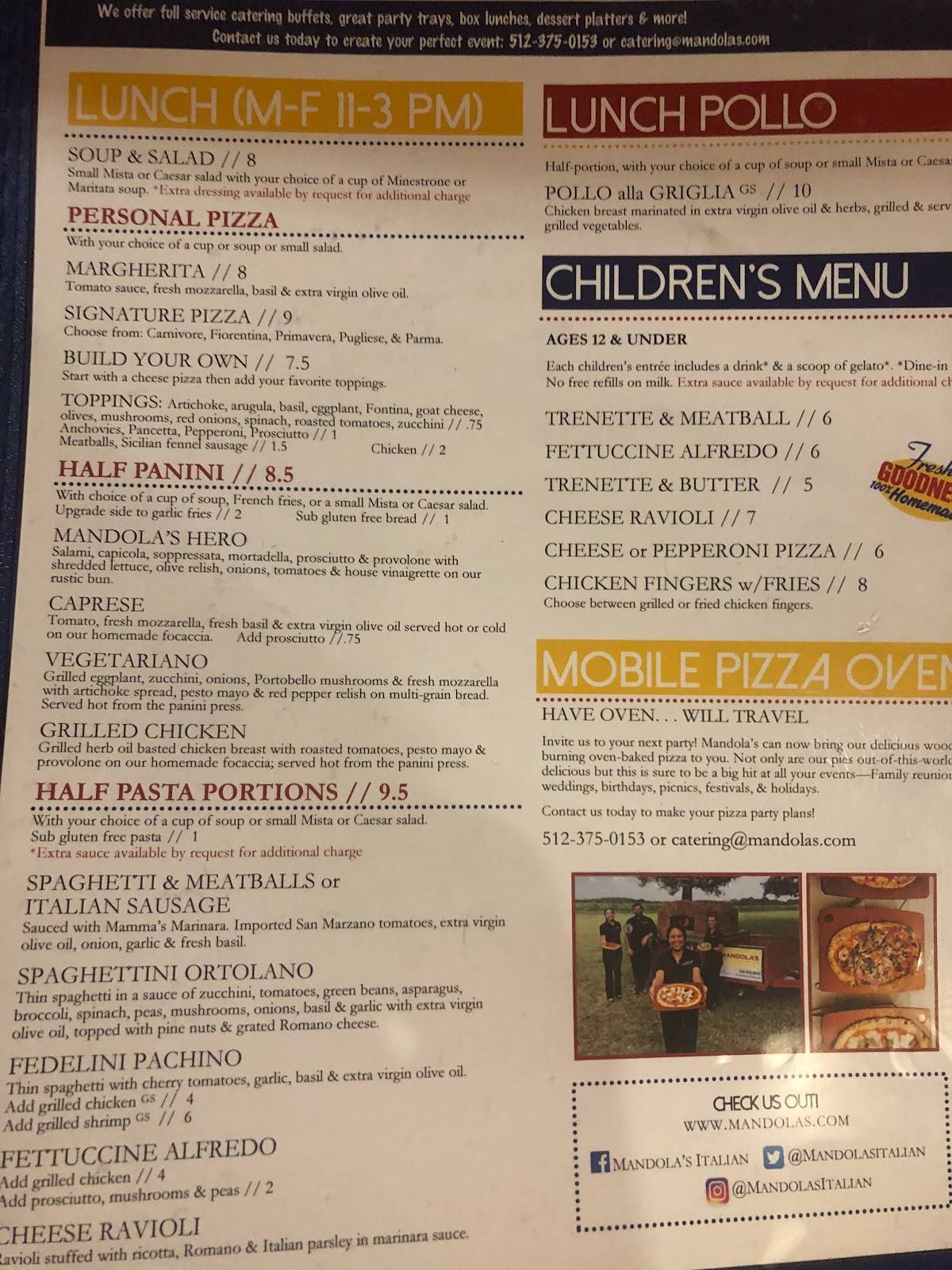 Mandolas menu store