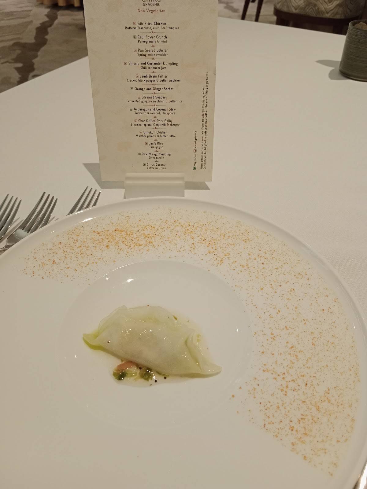 Menu at Avartana, Chennai