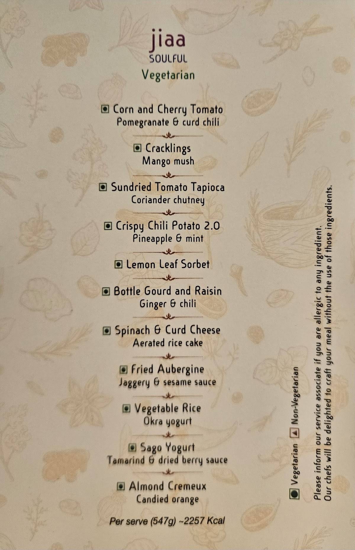 Menu at Avartana, Chennai