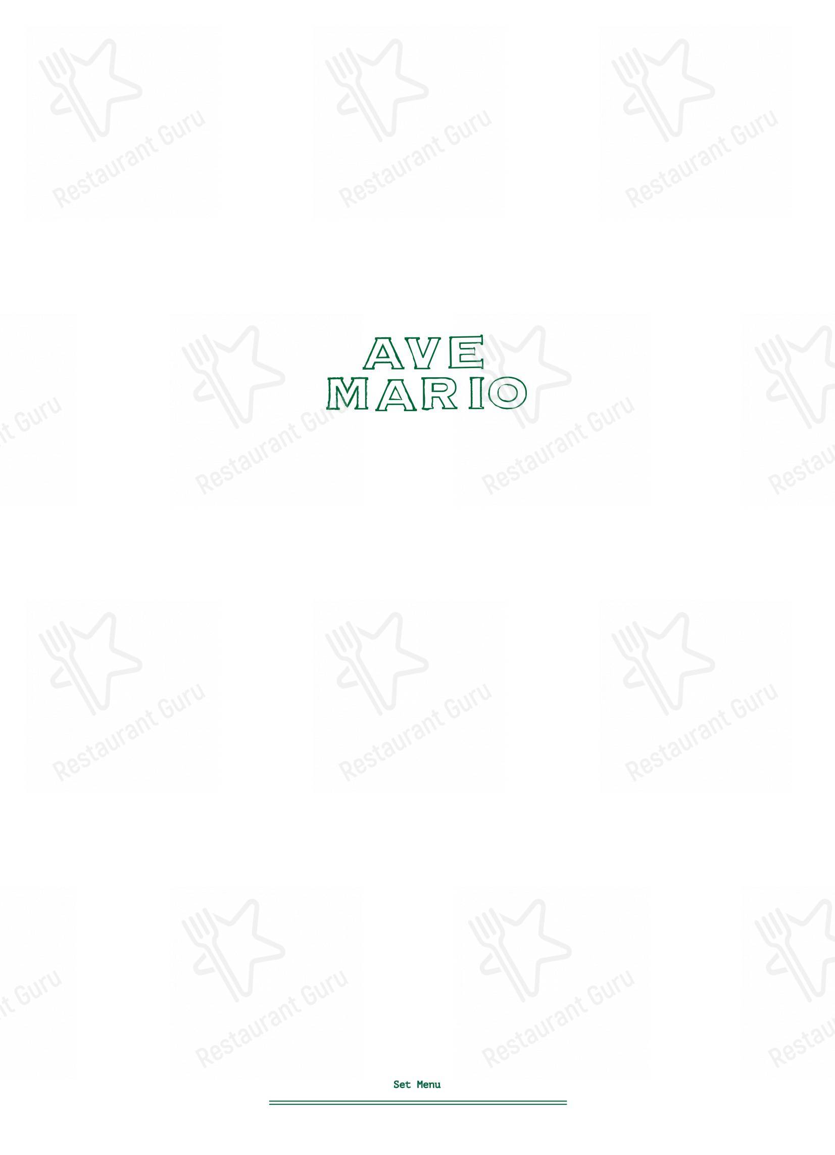 Menu at Ave Mario restaurant, London