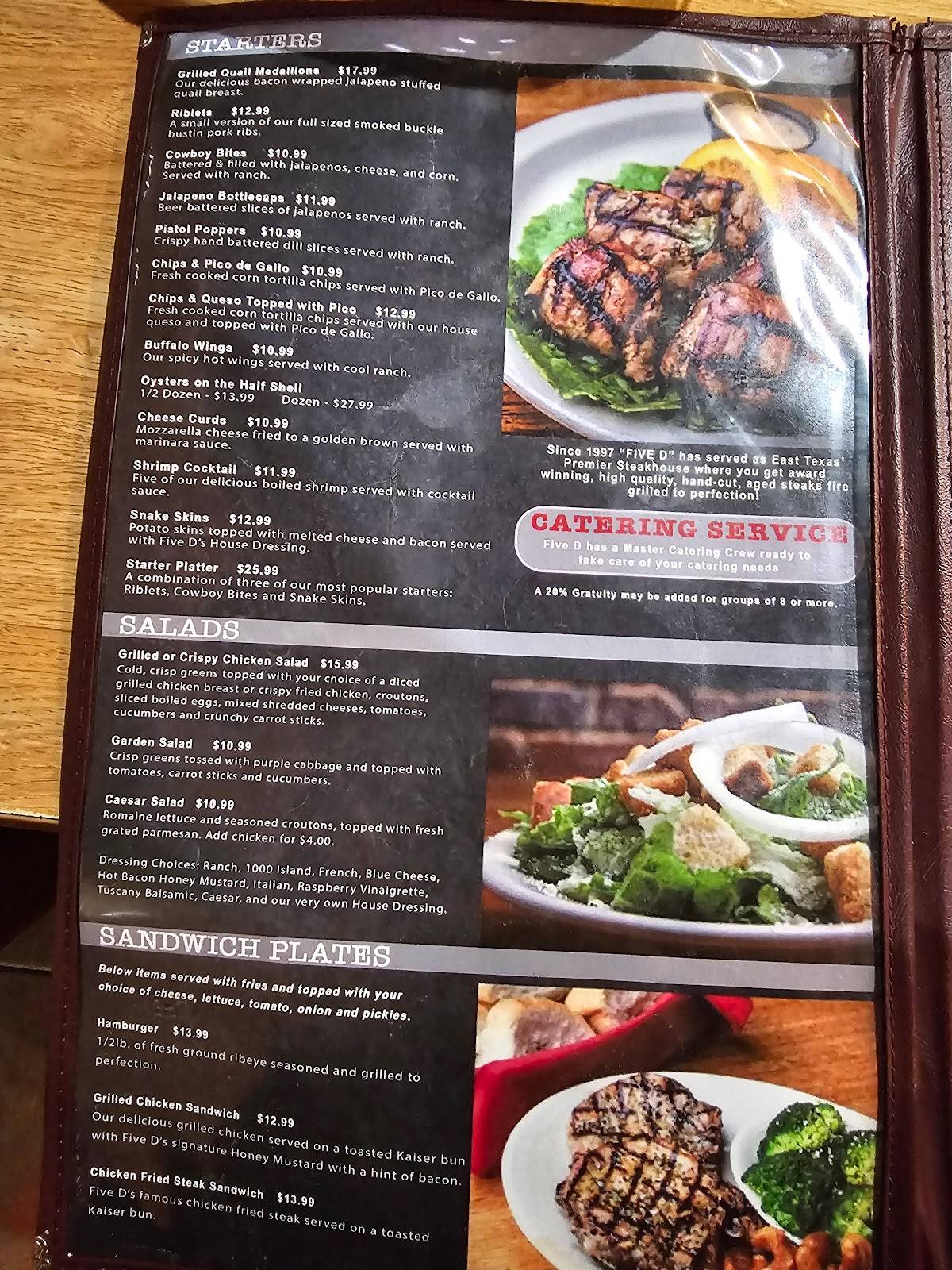 Menu at Five D Cattle Company Steak House & Meat Market steakhouse, Avinger