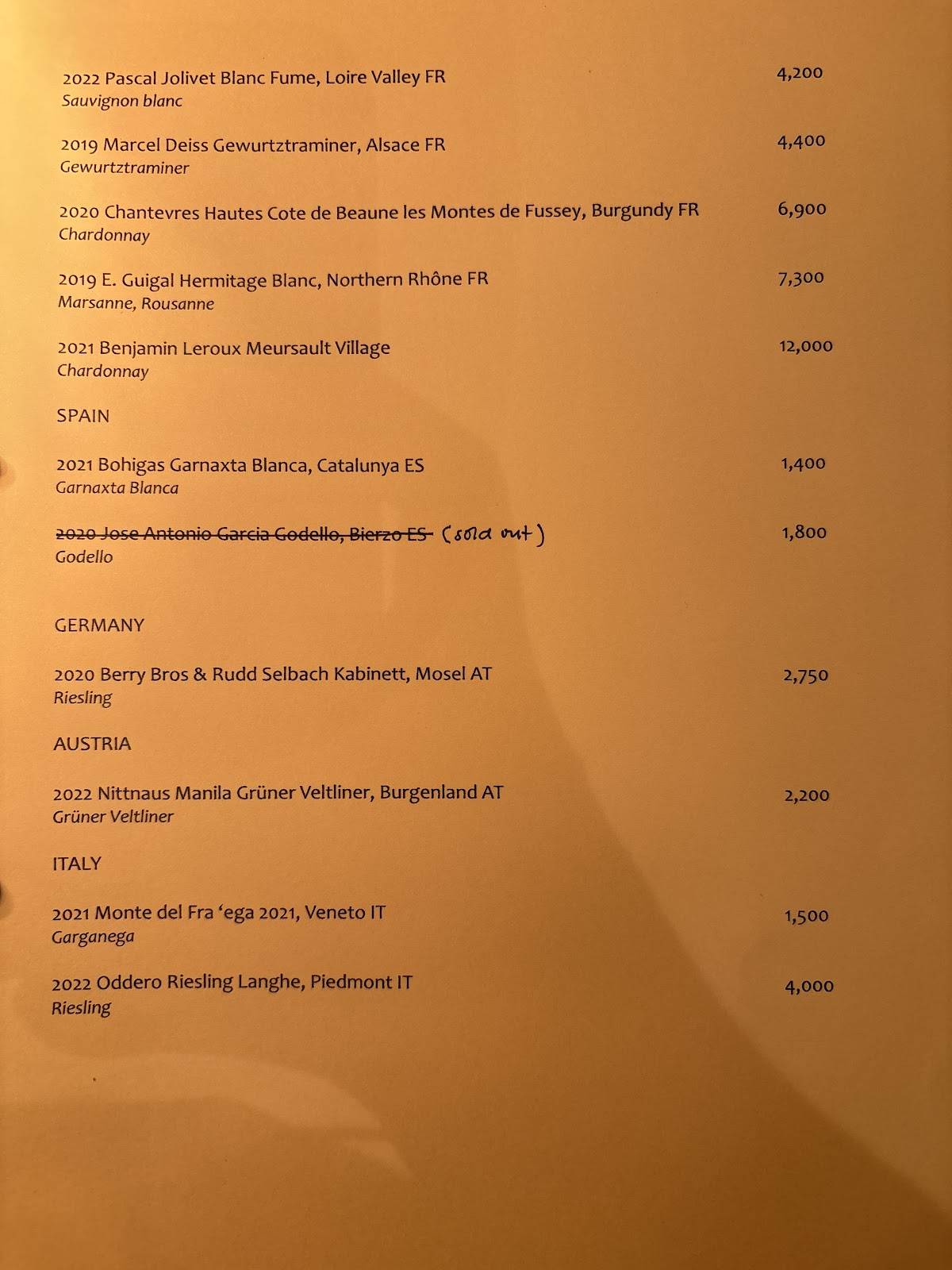 Menu at Ayà restaurant, Makati