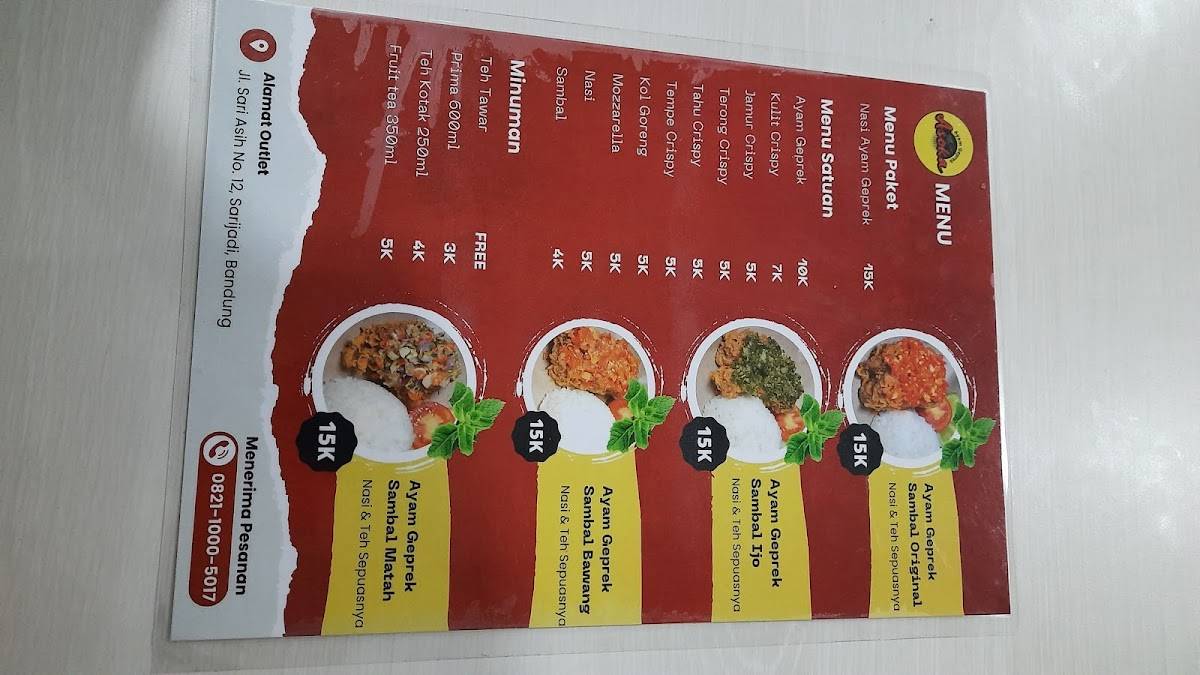 Carta del restaurante Ayam Geprek Asoka, Sarijadi, Bandung