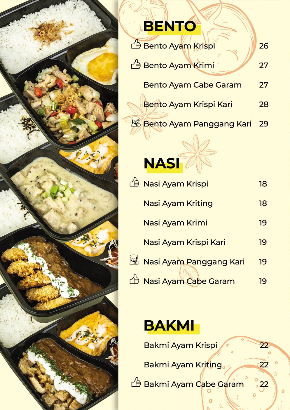 Carta del restaurante Ayam Semesta, Semarang