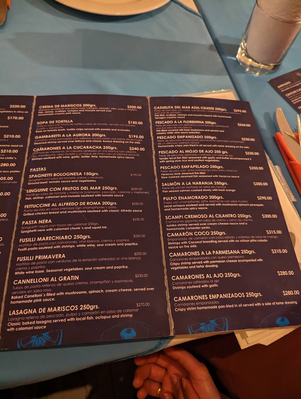 Menu at Azul Celeste Restaurant & Bar, Puerto Vallarta
