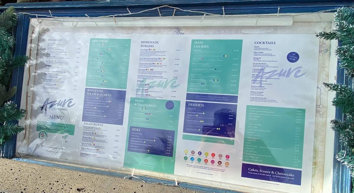 Menu at Azure Restaurant, Puerto Calero