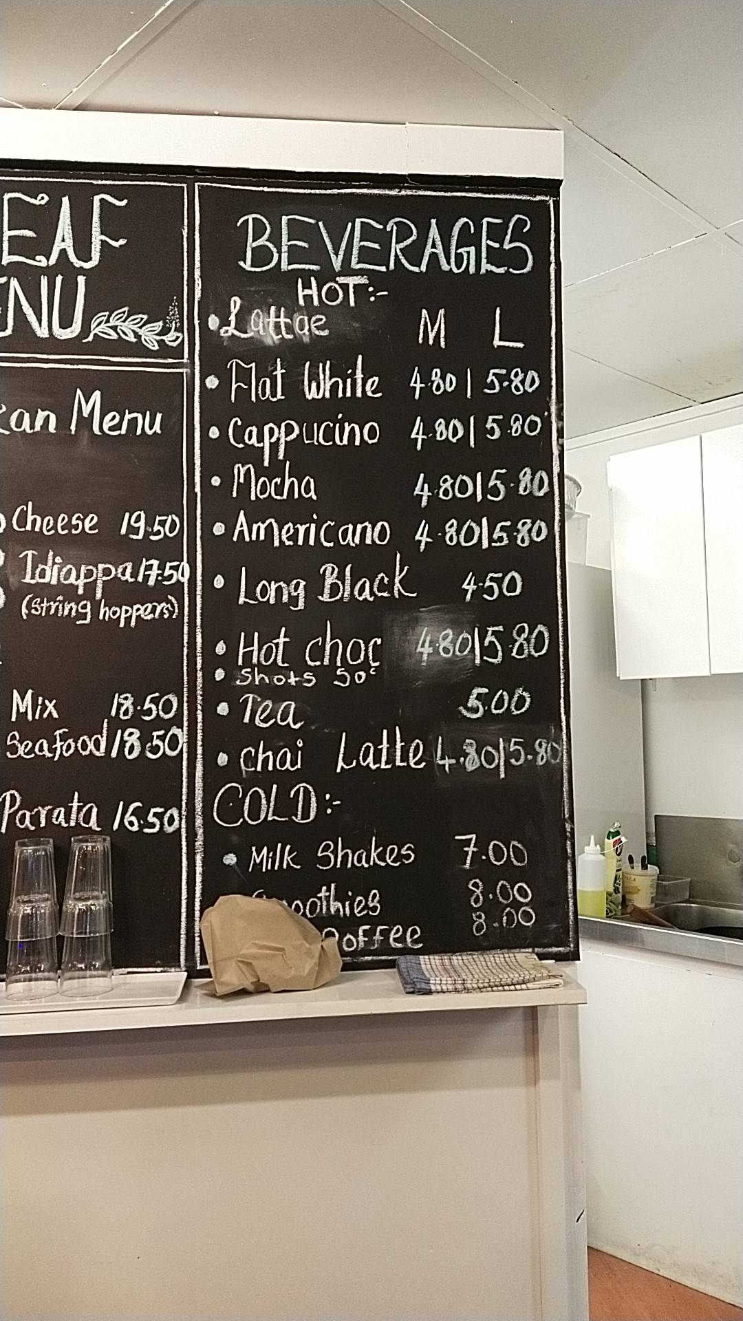 Menu at B Leaf cafe, Lower Hutt