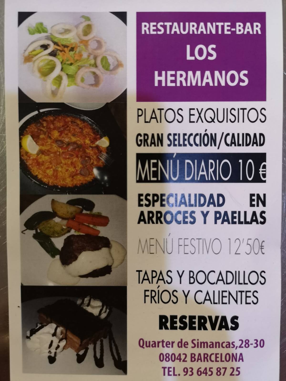 Carta de BAR LOS HERMANOS hondureños, Barcelona, Carrer de Simancas