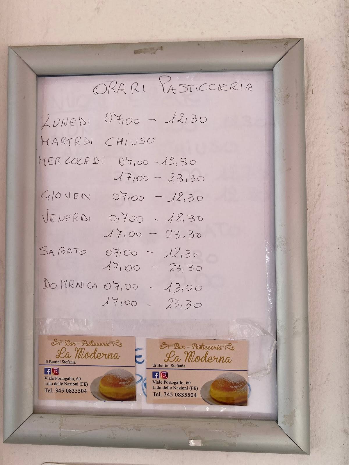 Menu au BAR PASTICCERIA LA MODERNA, Lido delle Nazioni