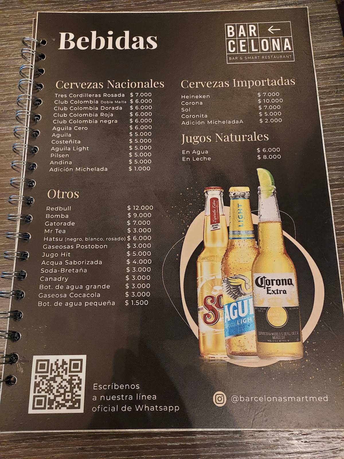 Carta de BARCELONA: bar & smart restaurant, Medellín