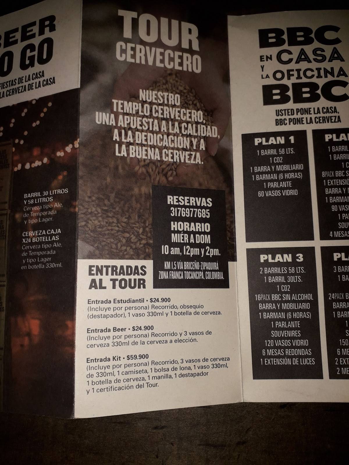 Carta del pub y bar Bodega BBC Bosa Centro BBC Bogotá Cervecería ...