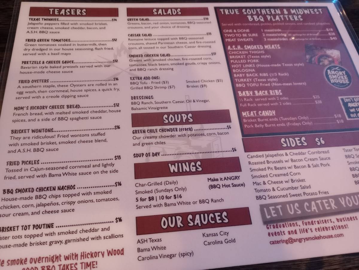 Menu at Angry Smokehouse BBQ, Baldwinsville