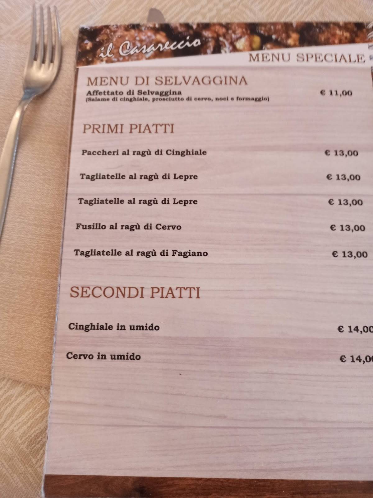 Menu da Il Casareccio ristorante con griglia, Baronissi