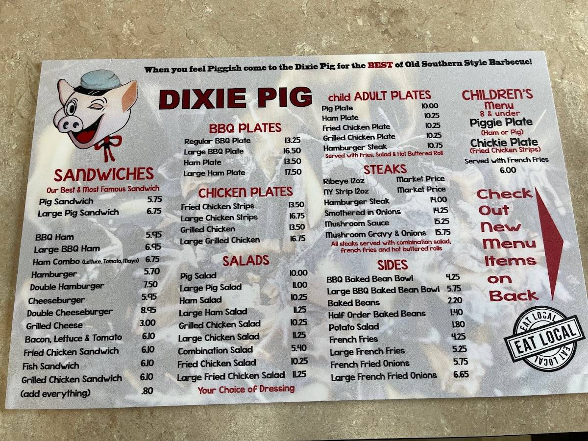 Menu at The Dixie Pig BBQ, Blytheville