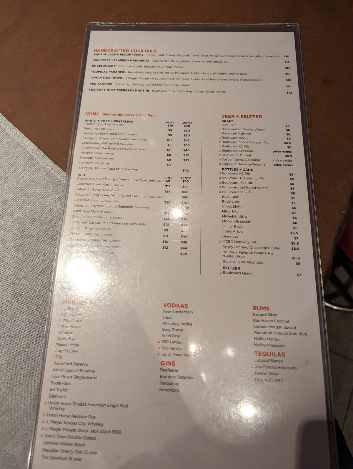 Menu at Jack Stack Barbecue - Freight House, Kansas City