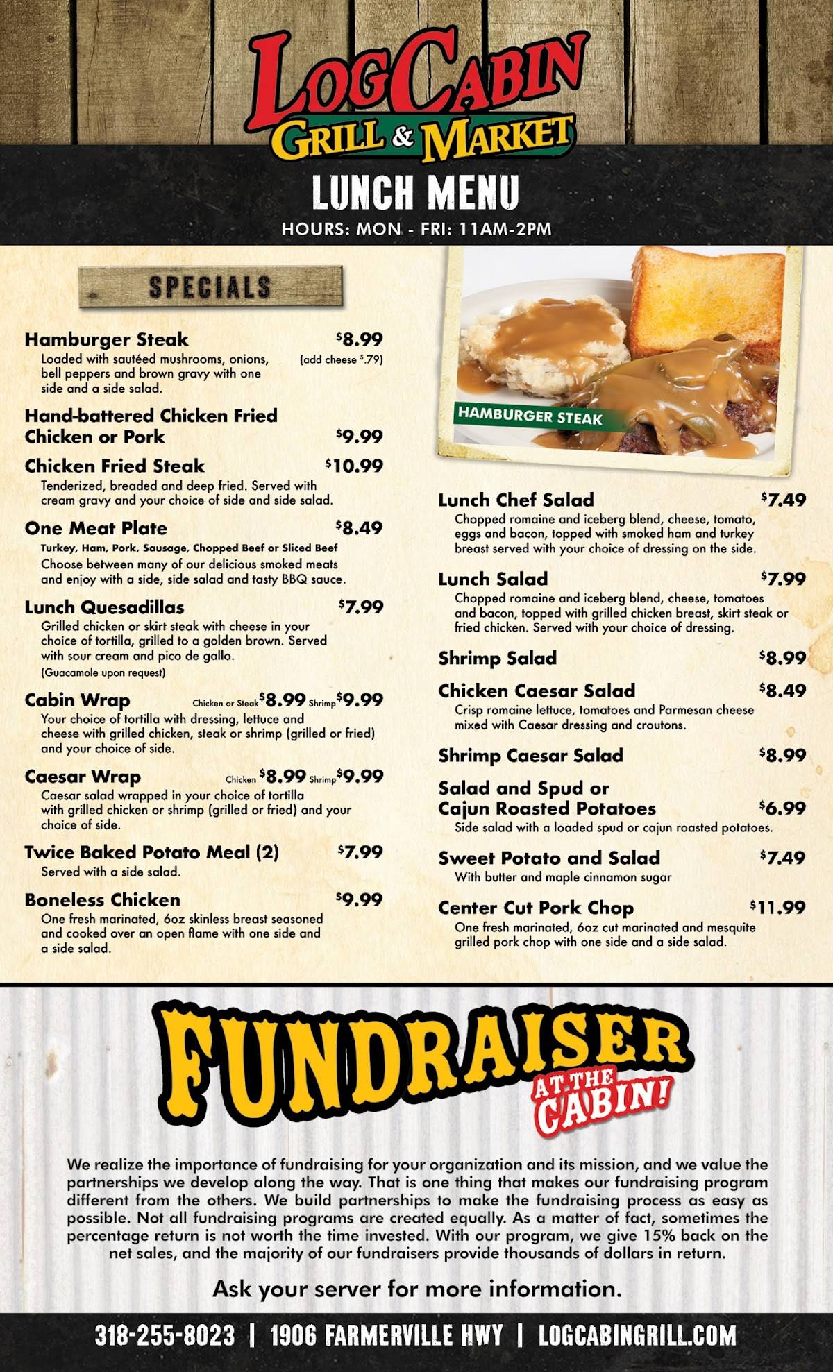 Menu at Log Cabin Grill & Market BBQ, Ruston