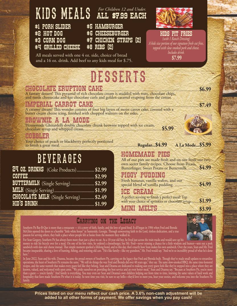 Menu at McGhin's Southern Pit Bar-B-Que, Griffin