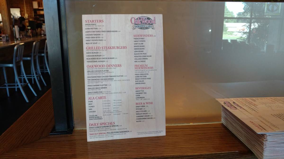 Menu at Oakwood Smokehouse steakhouse, Lady Lake