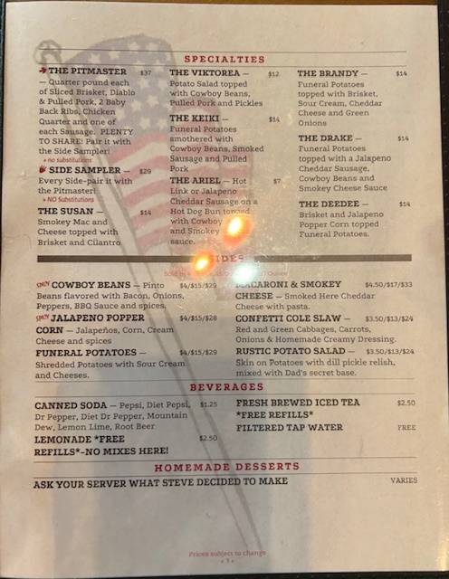 Menu at Patriot BBQ, Coffeyville