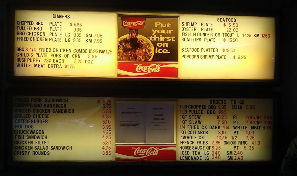 Menu at Ralph's Barbecue, Weldon
