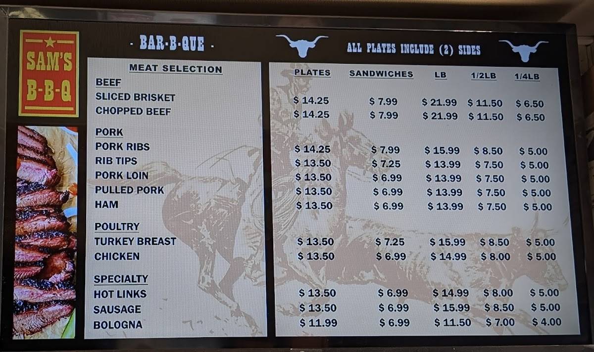 Menu at Sam's BBQ and Private Bar, Boyd