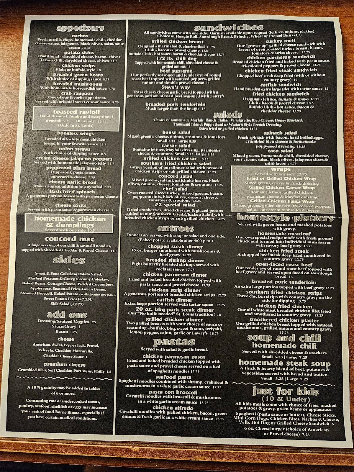 Menu at The Concord Grill BBQ, Concord, Concord Village Ave